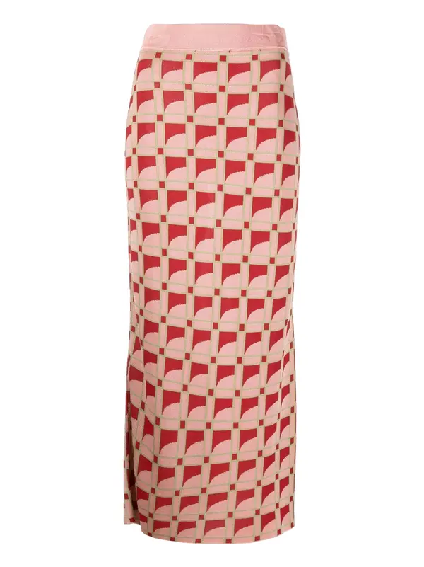 PAULA Long Jacquard Pencil Skirt - Pink