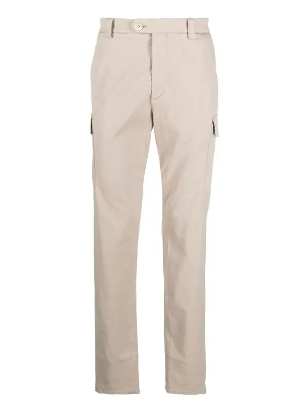 Brunello Cucinelli Stretch-cotton Tapered Trousers - Neutrals