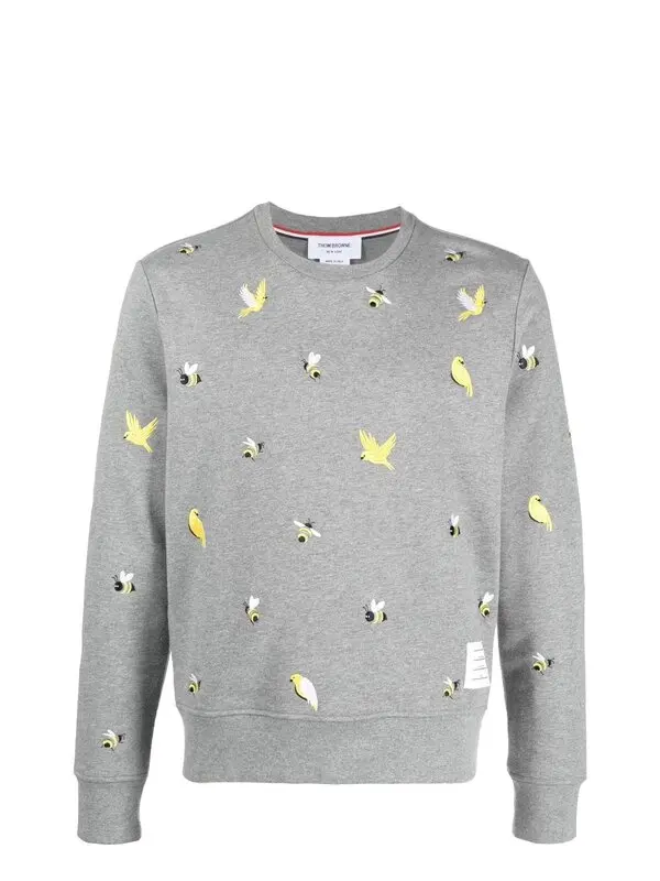 Thom Browne Embroidered Cotton Sweatshirt - Grey