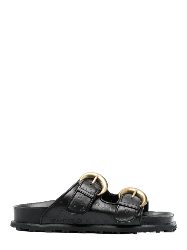 MARINE SERRE Logo-debossed Leather Sandals - Black