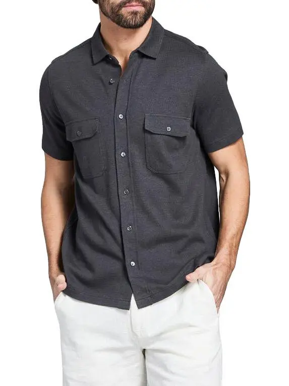 Billy Reid Hemp & Cotton Knit Short Sleeve Button-up Shirt - Asphalt