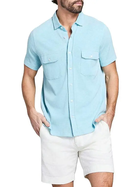 Billy Reid Hemp & Cotton Knit Short Sleeve Button-up Shirt - Sky Blue