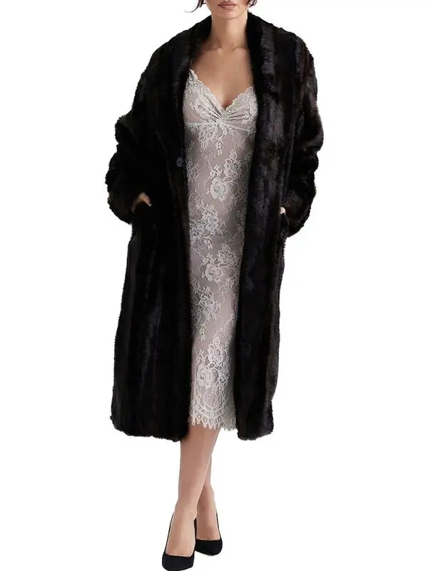 House Of Cb Callie Faux Fur Coat - Dark Brown