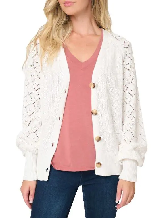 GIBSONLOOK Gigi Diamond Stitch Crochet Cardigan - White