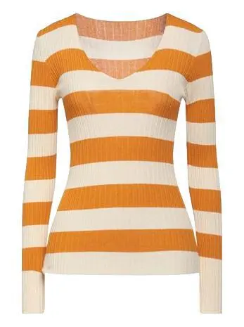 ROBERTO COLLINA Striped V-neck Sweater - Orange