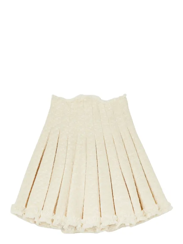 Balmain Frayed Pleated Cotton-blend Tweed Mini Skirt - Off-white