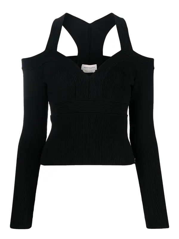 Alexander McQueen Exposed Shoulder Knit Top - Black