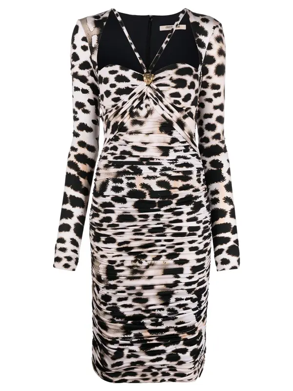 Roberto Cavalli Leopard-print Ruched Dress - Neutrals