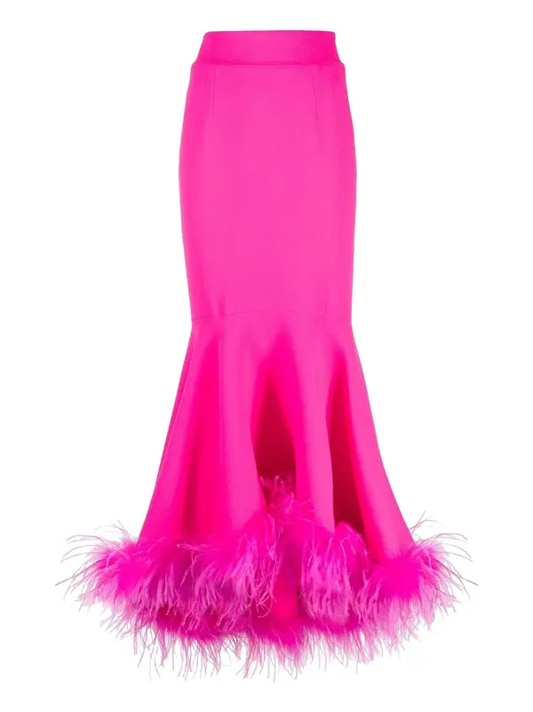 STYLAND Feather-trim Flared High-low Hem Skirt - Pink