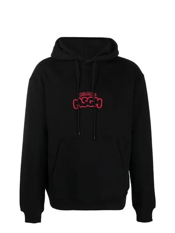 MSGM Embroidered-logo Cotton Hoodie - Black