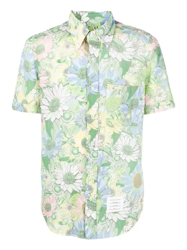Thom Browne Floral-print Short-sleeved Shirt - Green