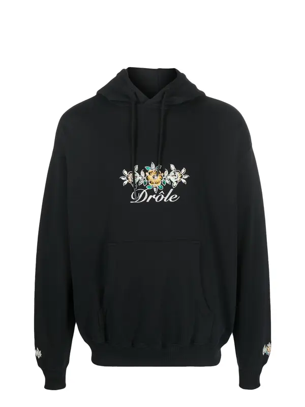 Drole De Monsieur Logo-embroidery Cotton Hoodie - Black