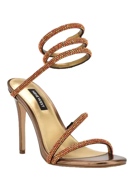 Nine West Maskill Rhinestone Ankle Wrap Sandals - Gold 710