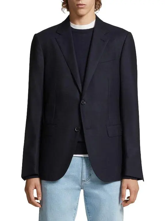 Zegna Trofeo Comfort 10-pocket Wool Blend Blazer - Navy