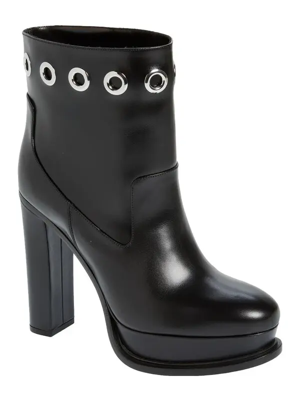 Alexander McQueen Studded Platform Bootie - Black/silver