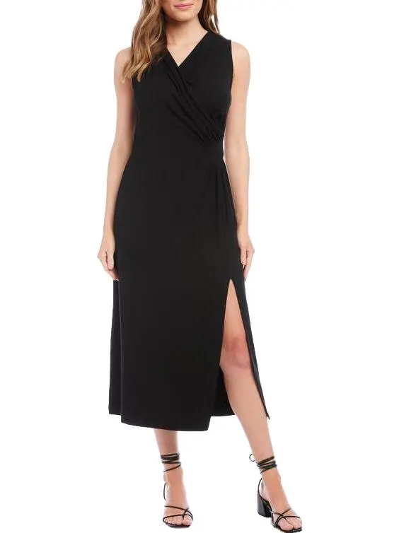 Karen Kane Faux Wrap Jersey Midi Dress - Black
