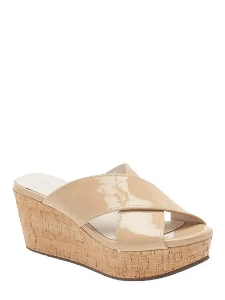 CHOCOLAT BLU Crisscross Wedge Slide Sandal - Nude Patent