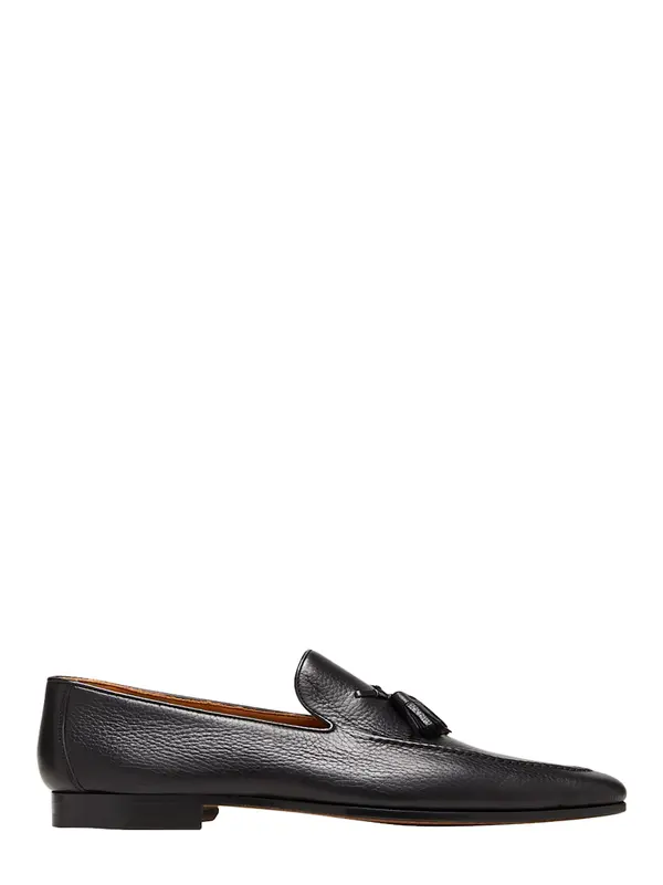 Magnanni Seneca Grained Leather Tassel Loafers - Black