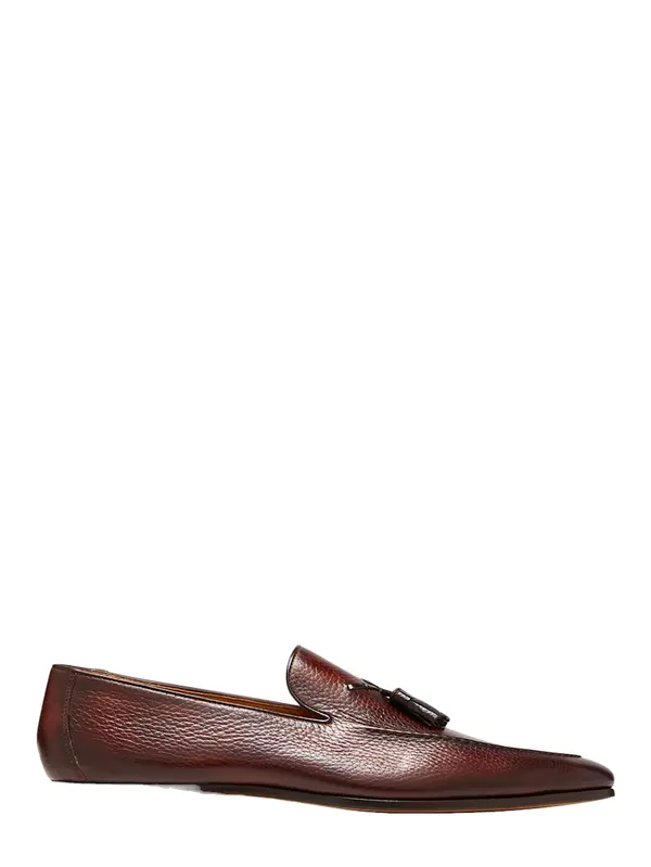 Magnanni Seneca Grained Leather Tassel Loafers - Mid Brown