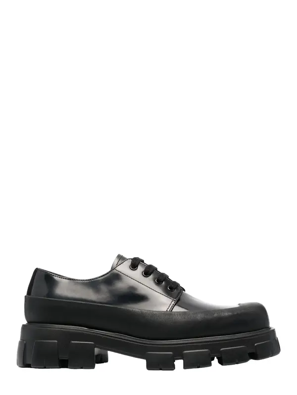 Prada Brushed Leather Derby Shoes - Black
