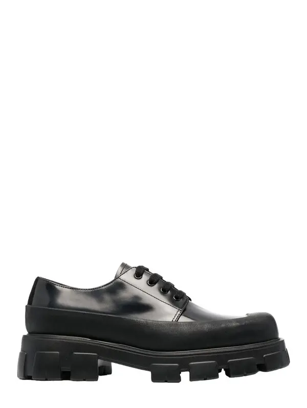 Prada Brushed Leather Derby Shoes - Black