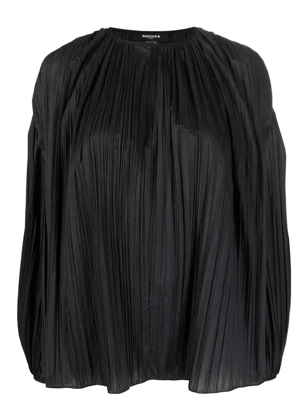 Rochas Pleated Puff-sleeve Blouse - Black