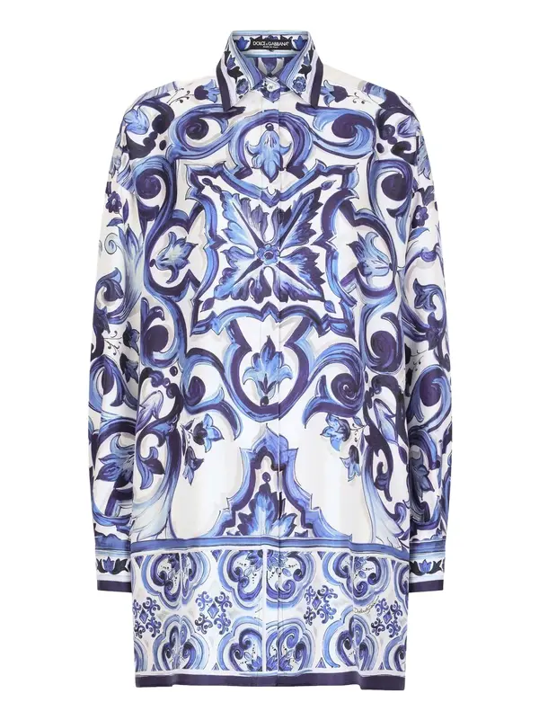 Dolce & Gabbana Majolica-print Silk Shirt - Blue
