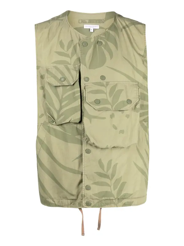 Engineered Garments Leaf-print Cotton Gilet - Green