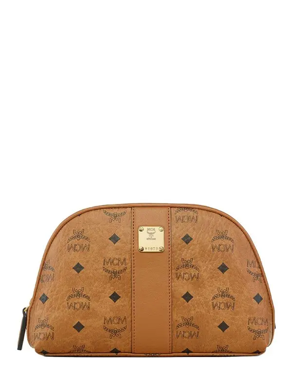 Mcm Visetos Monogram Cosmetic Pouch - Cognac