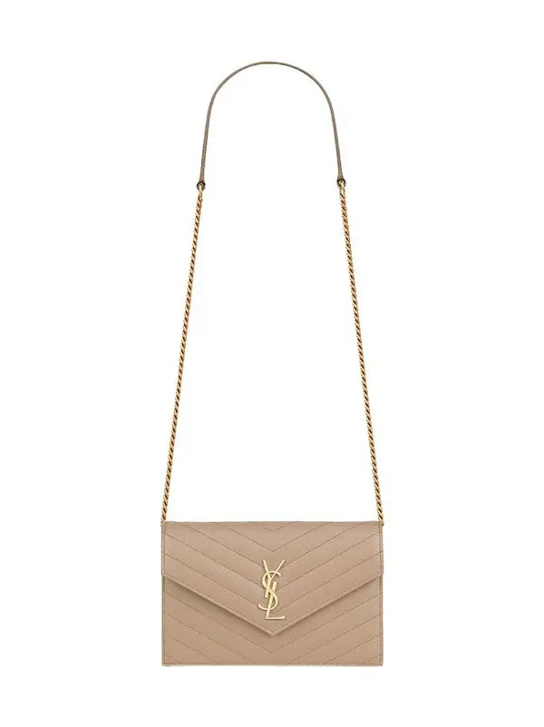 Saint Laurent Cassandre Envelope Shoulder Bag - Dark Beige Grain/gold