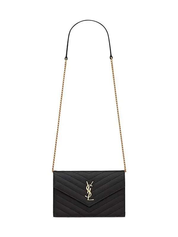 Saint Laurent Cassandre Envelope Shoulder Bag - Noir Grain/gold