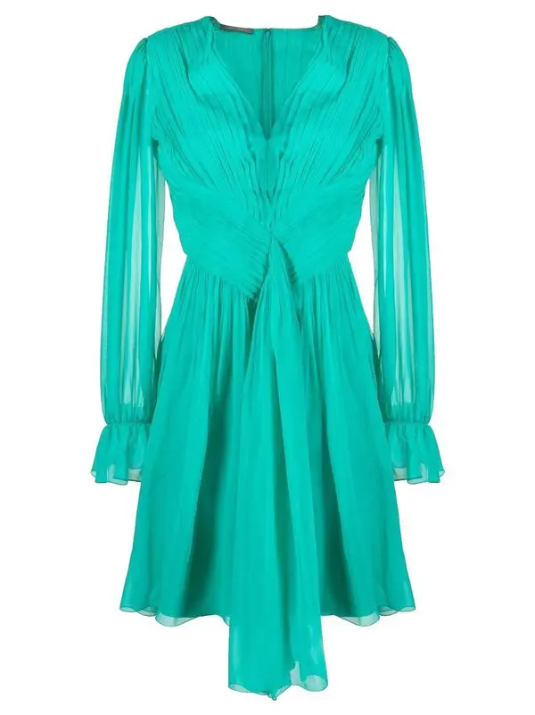 Alberta Ferretti Pleated Long-sleeve Minidress - Green