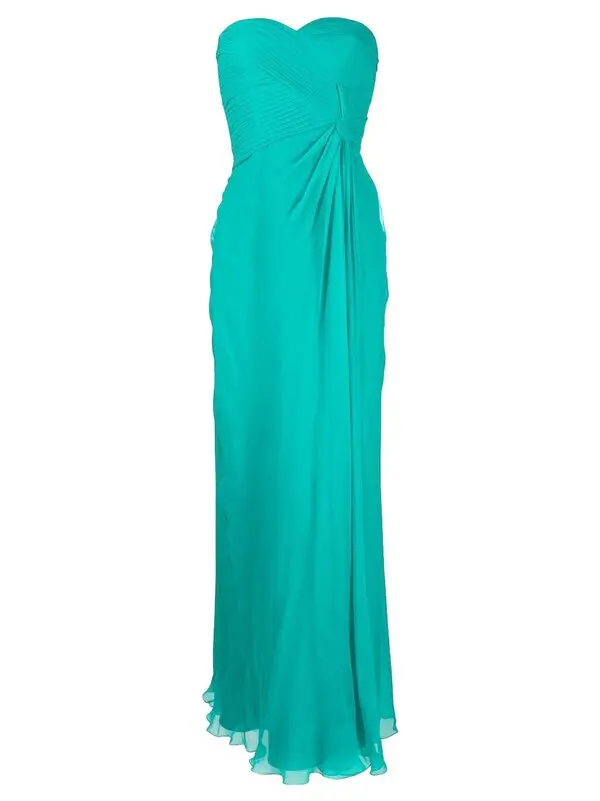Alberta Ferretti Gathered Strapless Gown - Green