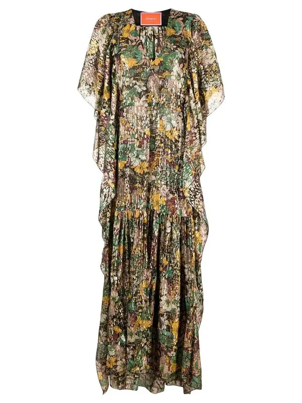 La DoubleJ Ruffled Jacquard Maxi Dress - Gold
