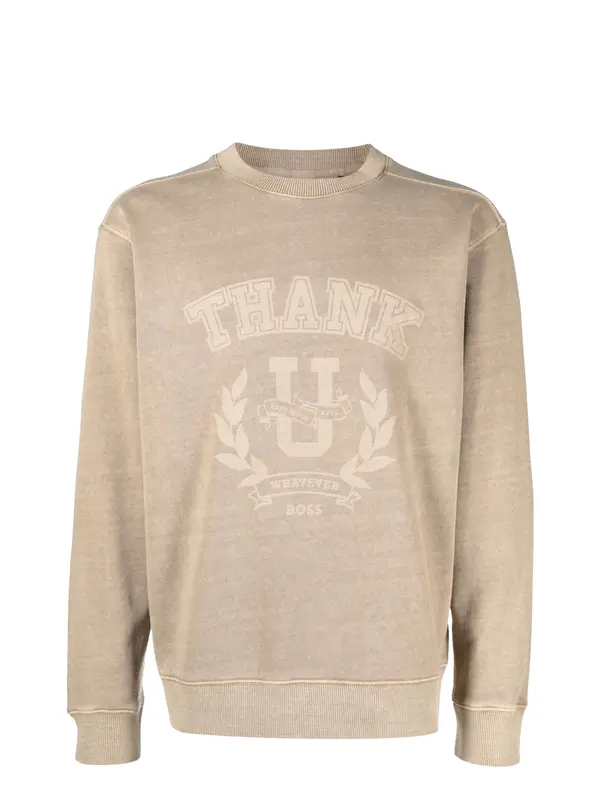 BOSS Print-detail Crew-neck Sweatshirt - Neutrals