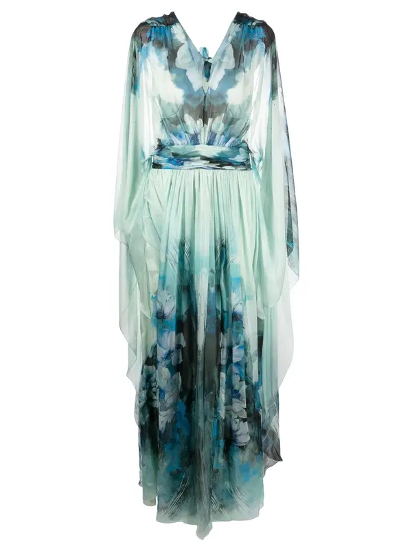 Alberta Ferretti Waterflower-print Chiffon Gown - Blue