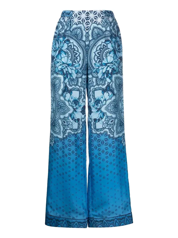 Alberta Ferretti Silk Graphic-print Trousers - Blue