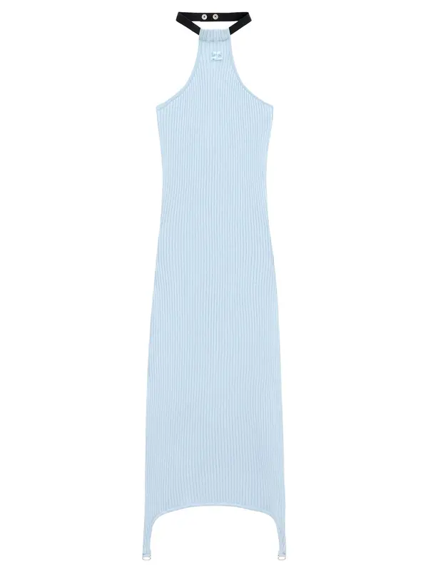 COURREGES Ribbed-knit Halterneck Long Dress - Blue