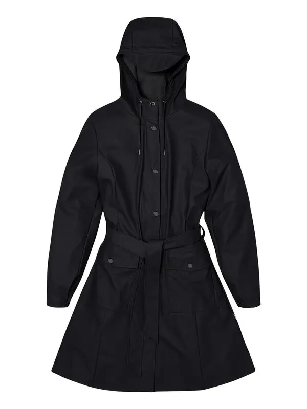 Rains Curve Belted Trench Coat With Drawstring Hood - Black