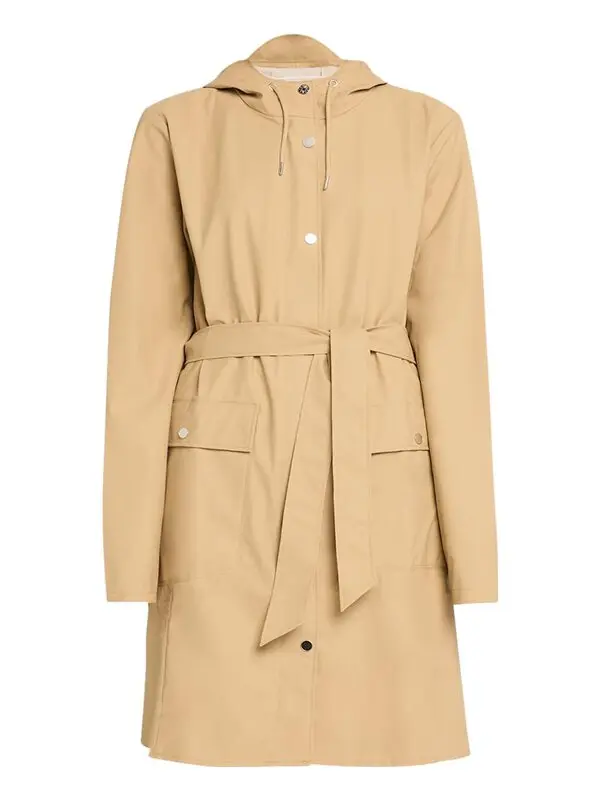 Rains Curve Belted Trench Coat With Drawstring Hood - Gleam