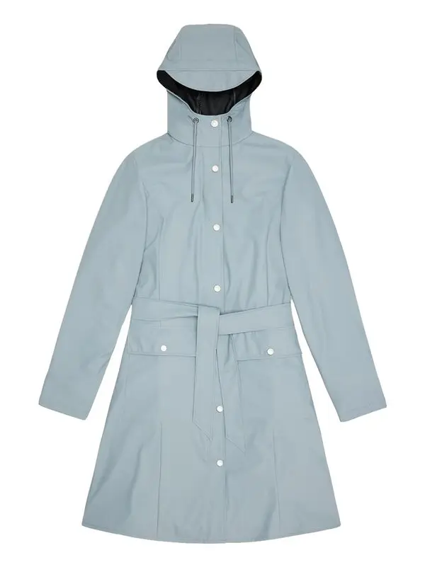 Rains Curve Belted Trench Coat With Drawstring Hood - Pool