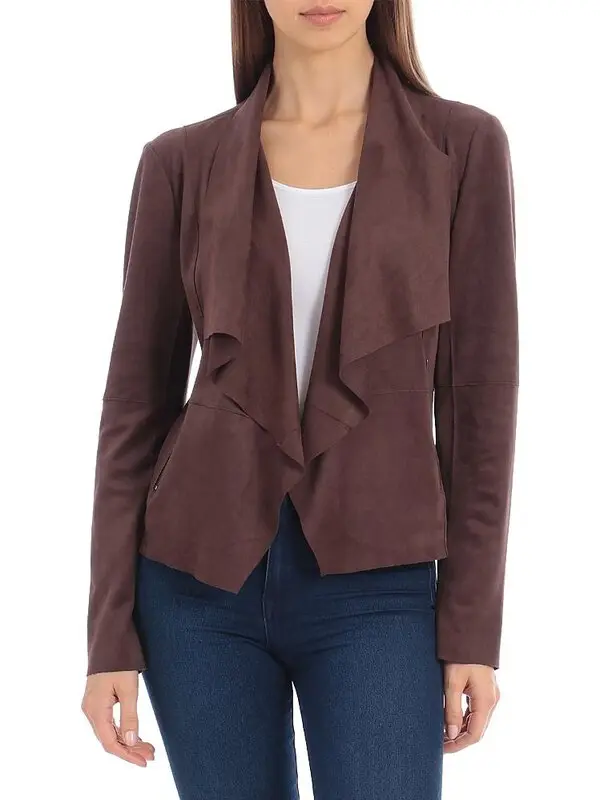 Bagatelle Faux-suede Drape-front Jacket - Chocolate