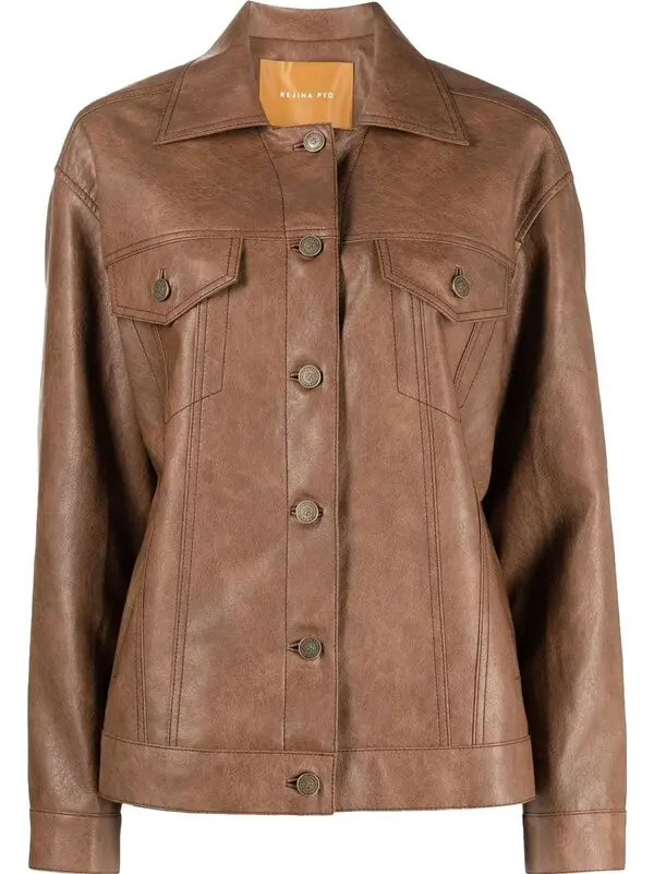 REJINA PYO Theo Faux Leather Jacket - Brown