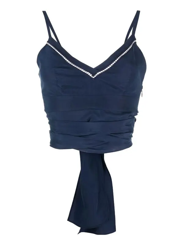 Alberta Ferretti Navy Silk Lace Trim Cami Top - Blue