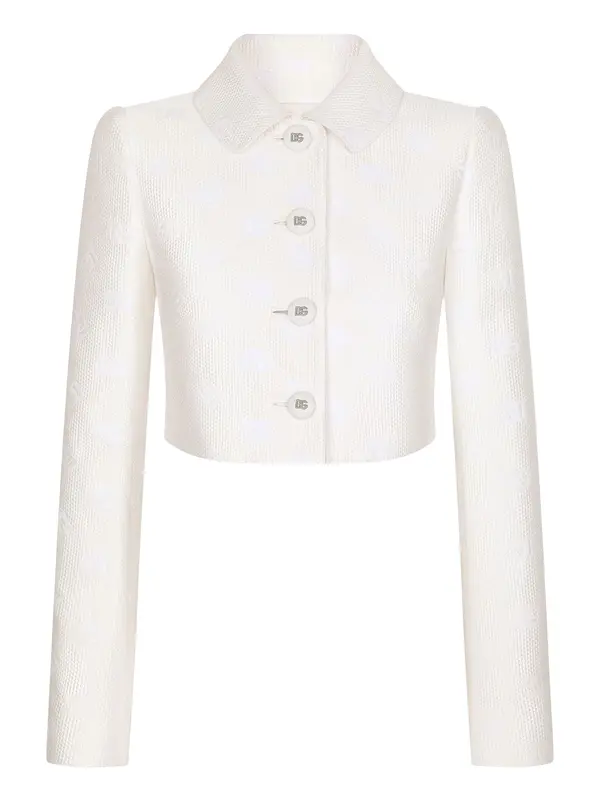 Dolce & Gabbana Dg-logo Jacquard Cropped Jacket - White