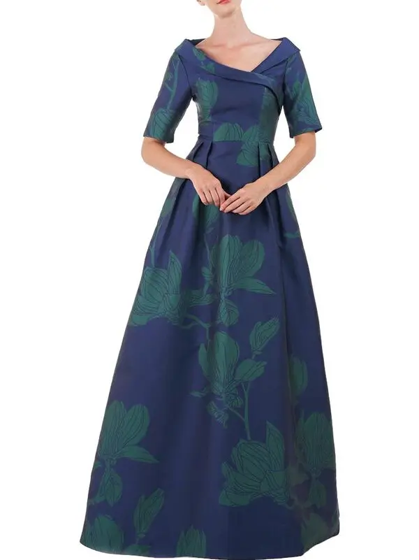 KAY UNGER Coco Floral-print Gown - Marine Blue/jade