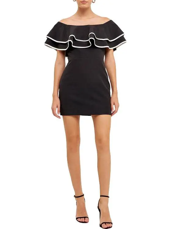 Endless Rose Off-the-shoulder Ruffle Mini Dress - Black/white