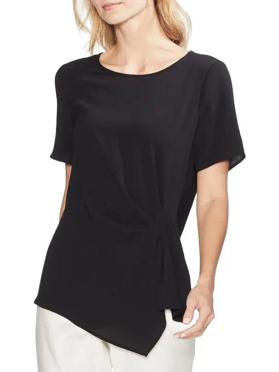 Vince Camuto Side Pleat Mixed Media Blouse - Rich Black