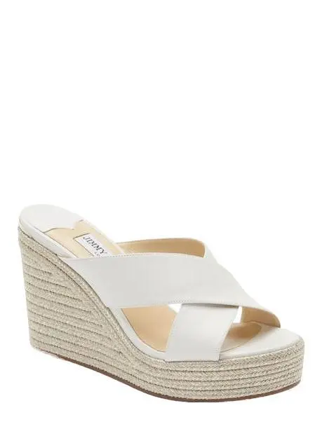 JIMMY CHOO Dovina Espadrille Platform Wedges - White Mix