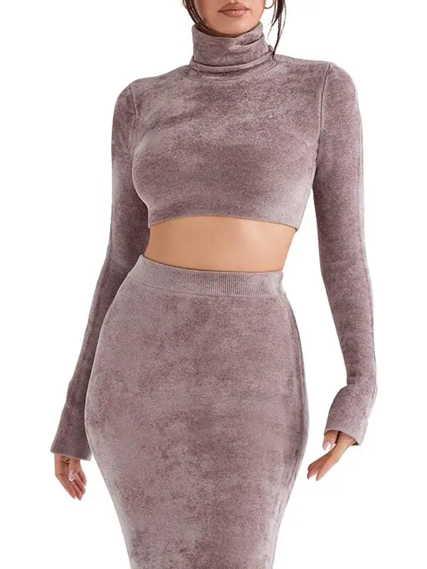 House Of Cb Suri Crop Chenille Turtleneck Sweater - Rose